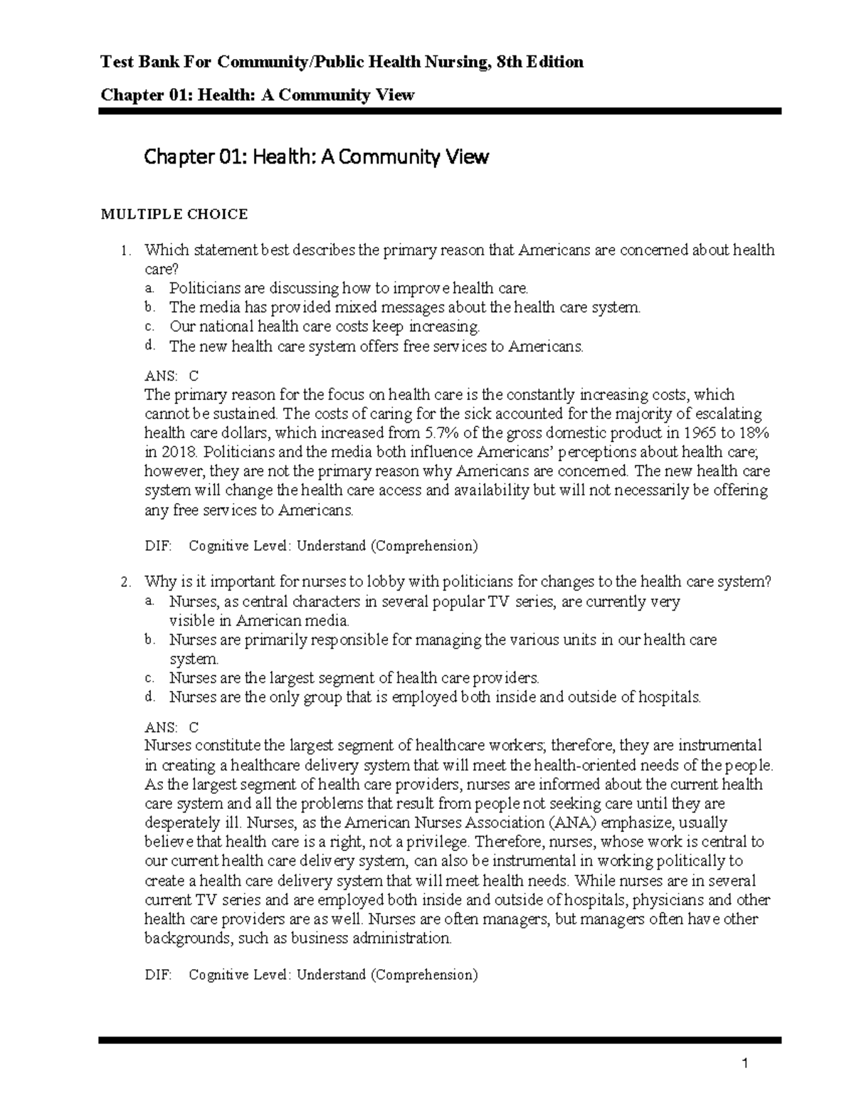 Community chapter 1 - n/a - Chapter 01: Health: A Community View ...