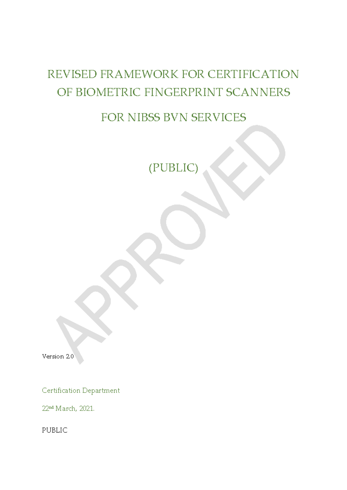 Framework FOR Certification OF Biometric Fingerprint Scanners 2 11 ...