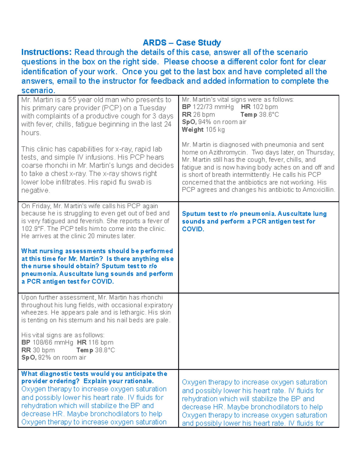 ARDS case study-student - ARDS – Case Study Instructions: Read through the details of this case ...