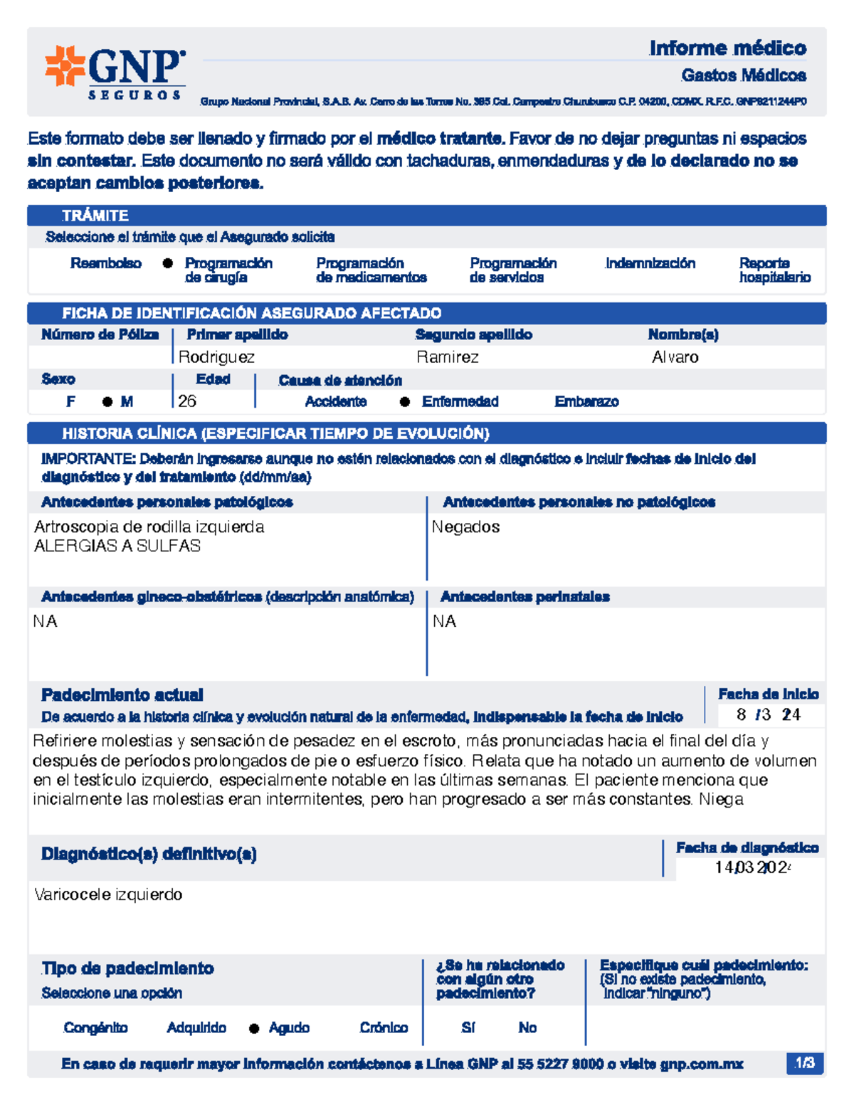 Informe medico alvaro rodriguez - Rodriguez Ramirez Alvaro 26 ...