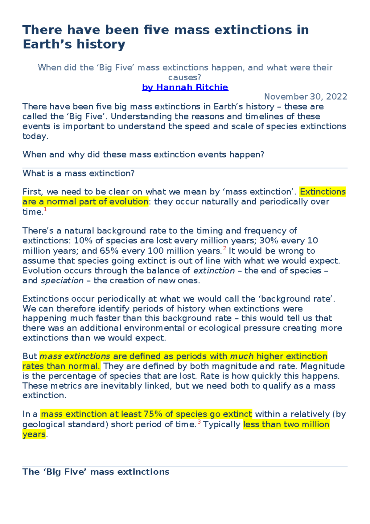 Five mass extinctions on Earth - There have been five mass extinctions ...