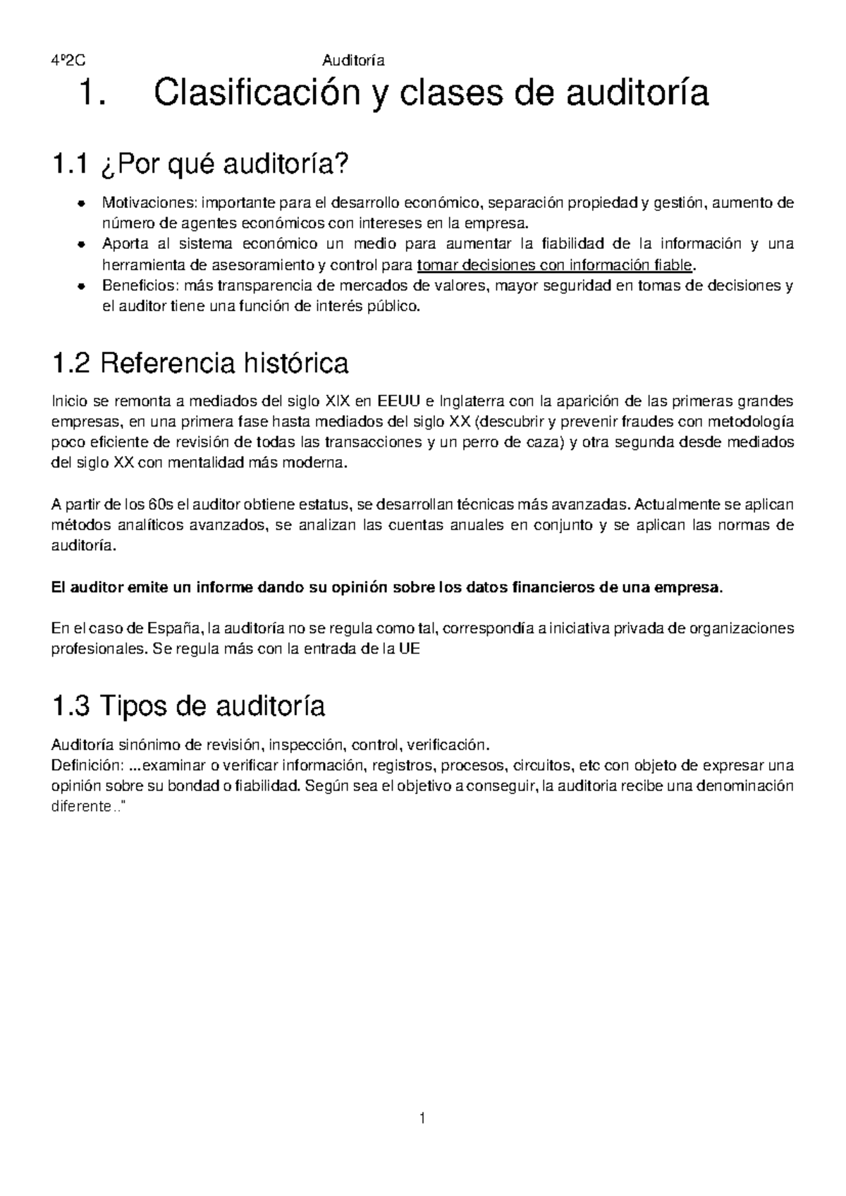 1 Definición clases auditoría - 4º2C Auditoría 1 1. Clasificación y ...
