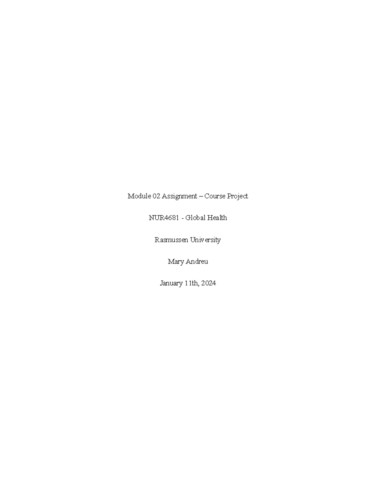 APA Assignment - Module 02 Assignment – Course Project NUR4681 - Global ...