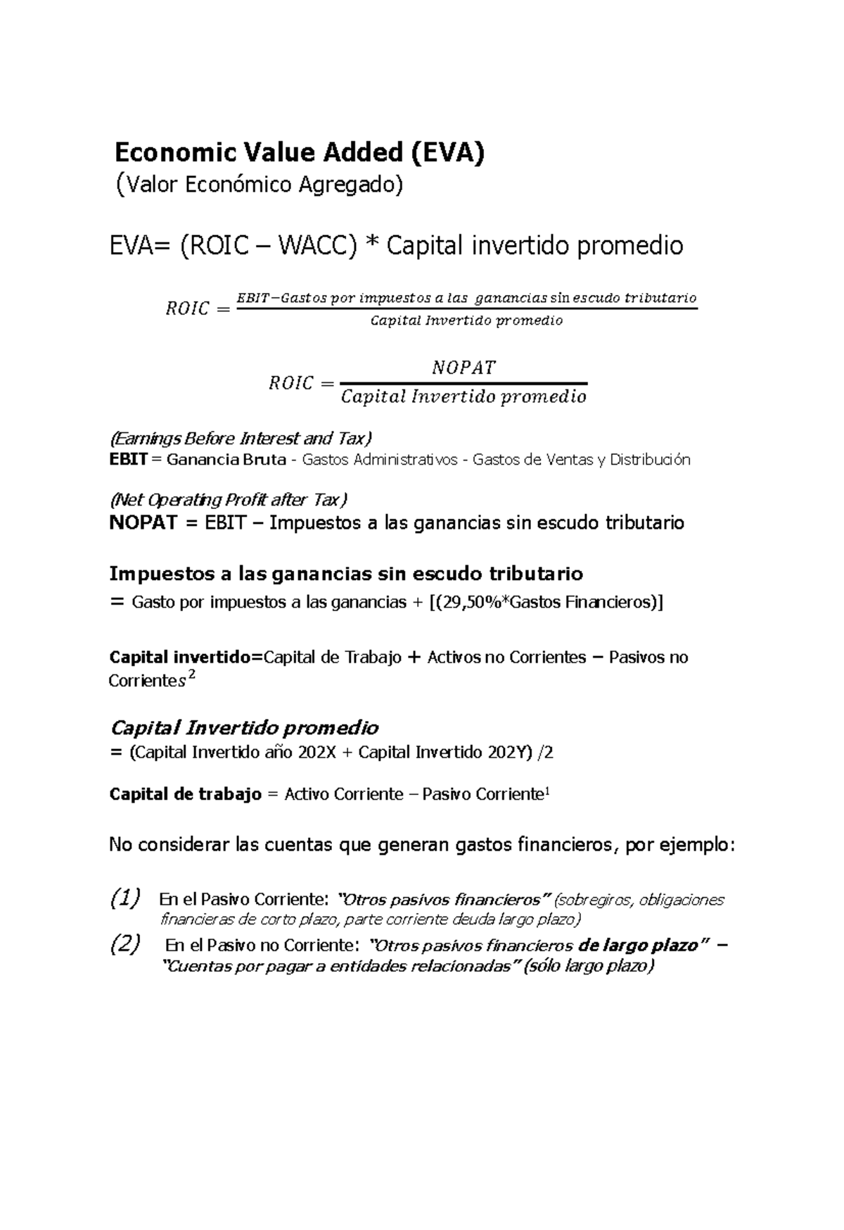 FINANZAS AVANZADOS - Economic Value Added (EVA) (Valor Económico ...
