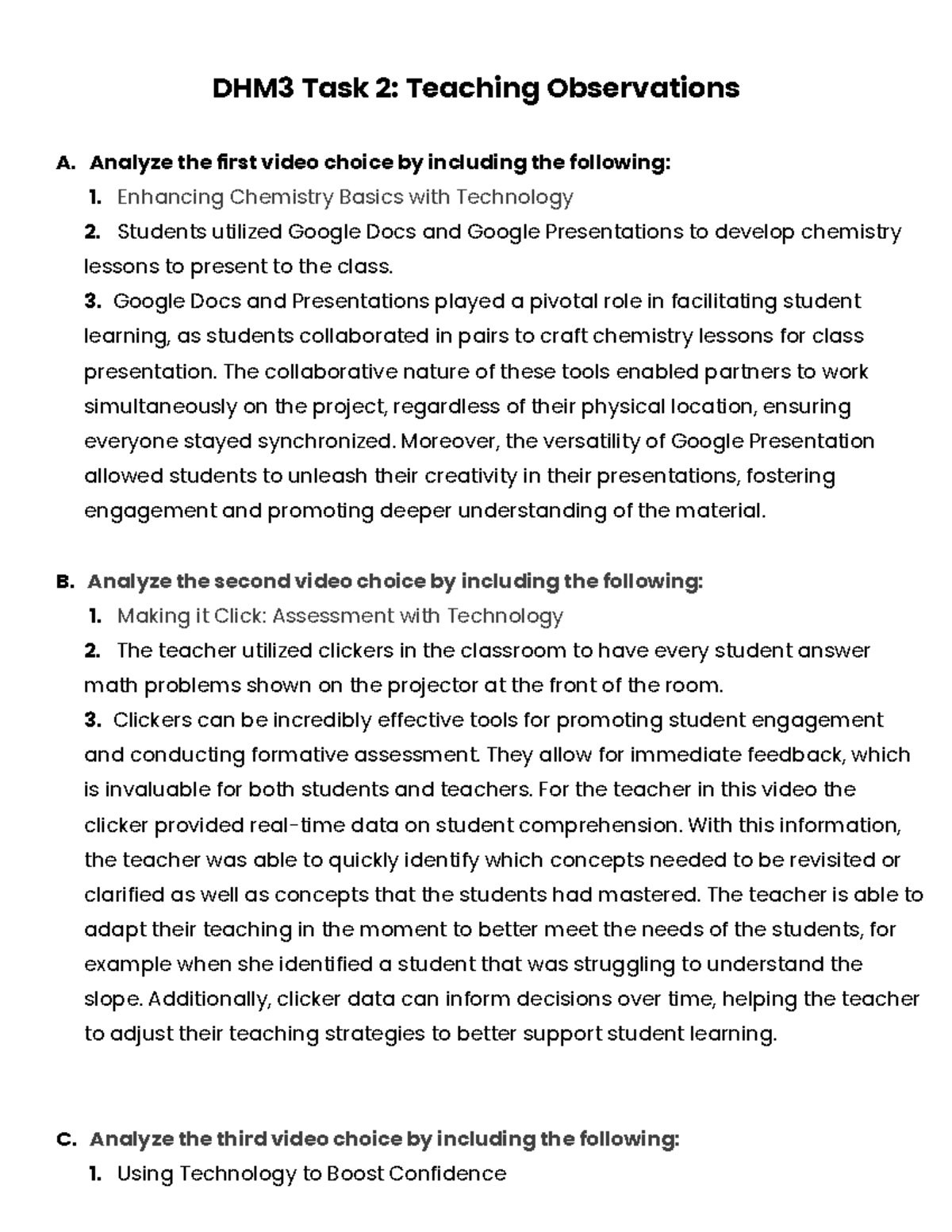 DHM3 Task 2 Teaching Observations - DHM3 Task 2: Teaching Observations ...