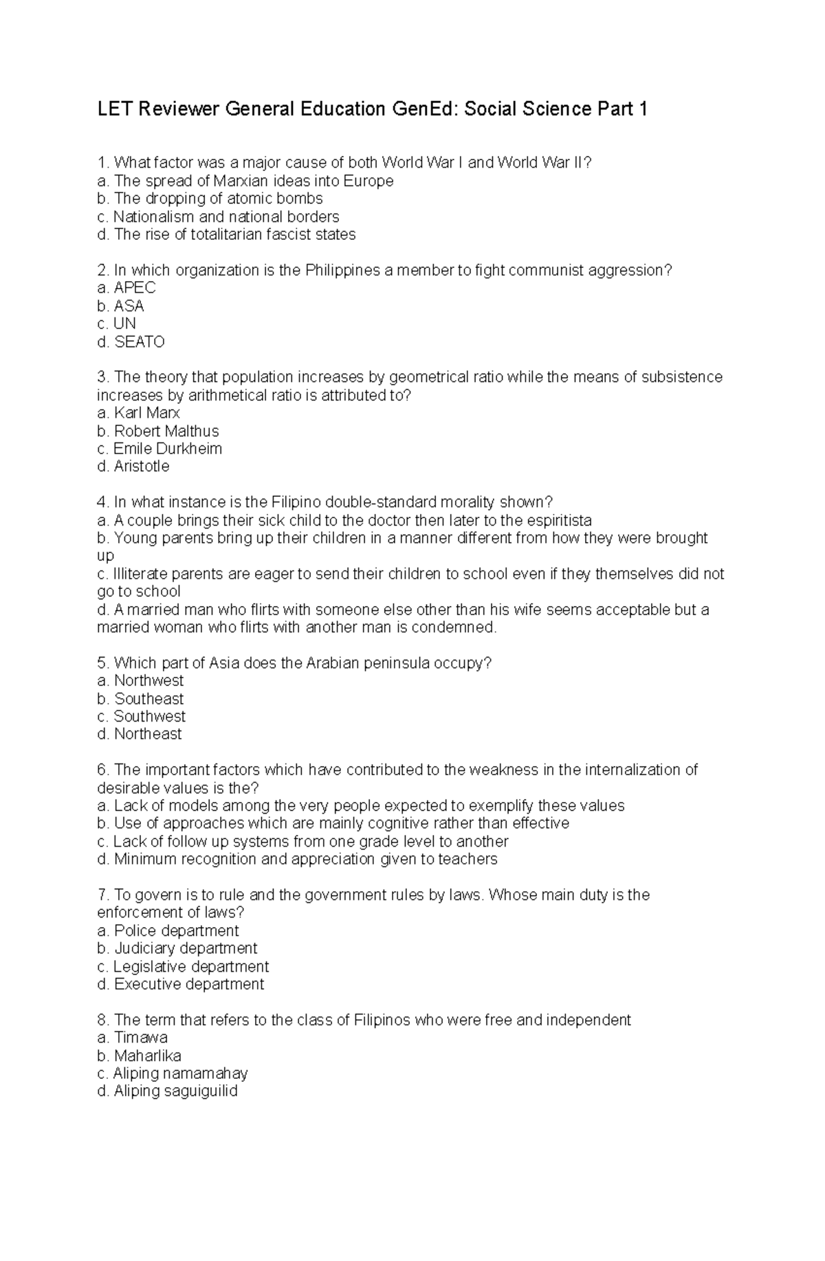 Social Science - ... - LET Reviewer General Education GenEd: Social ...