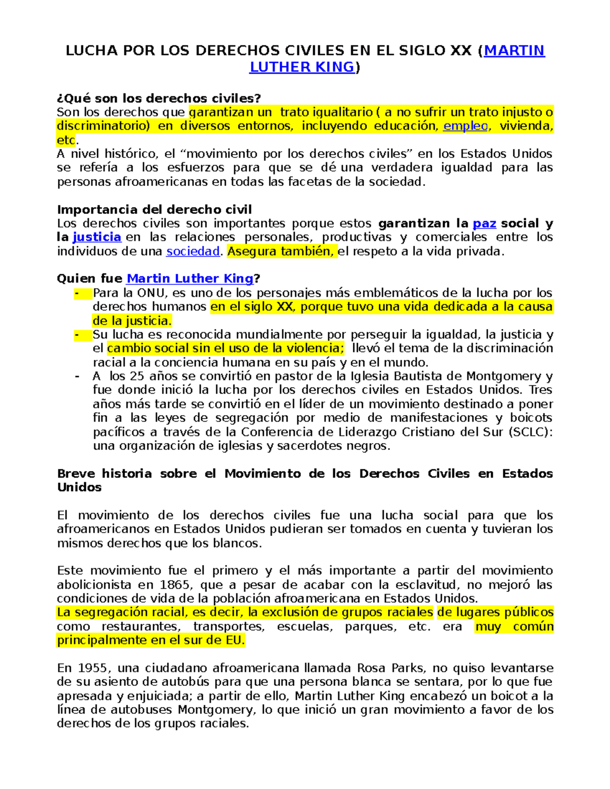 4. Derechos Civiles Luter KING - LUCHA POR LOS DERECHOS CIVILES EN EL SIGLO XX (MARTIN LUTHER ...