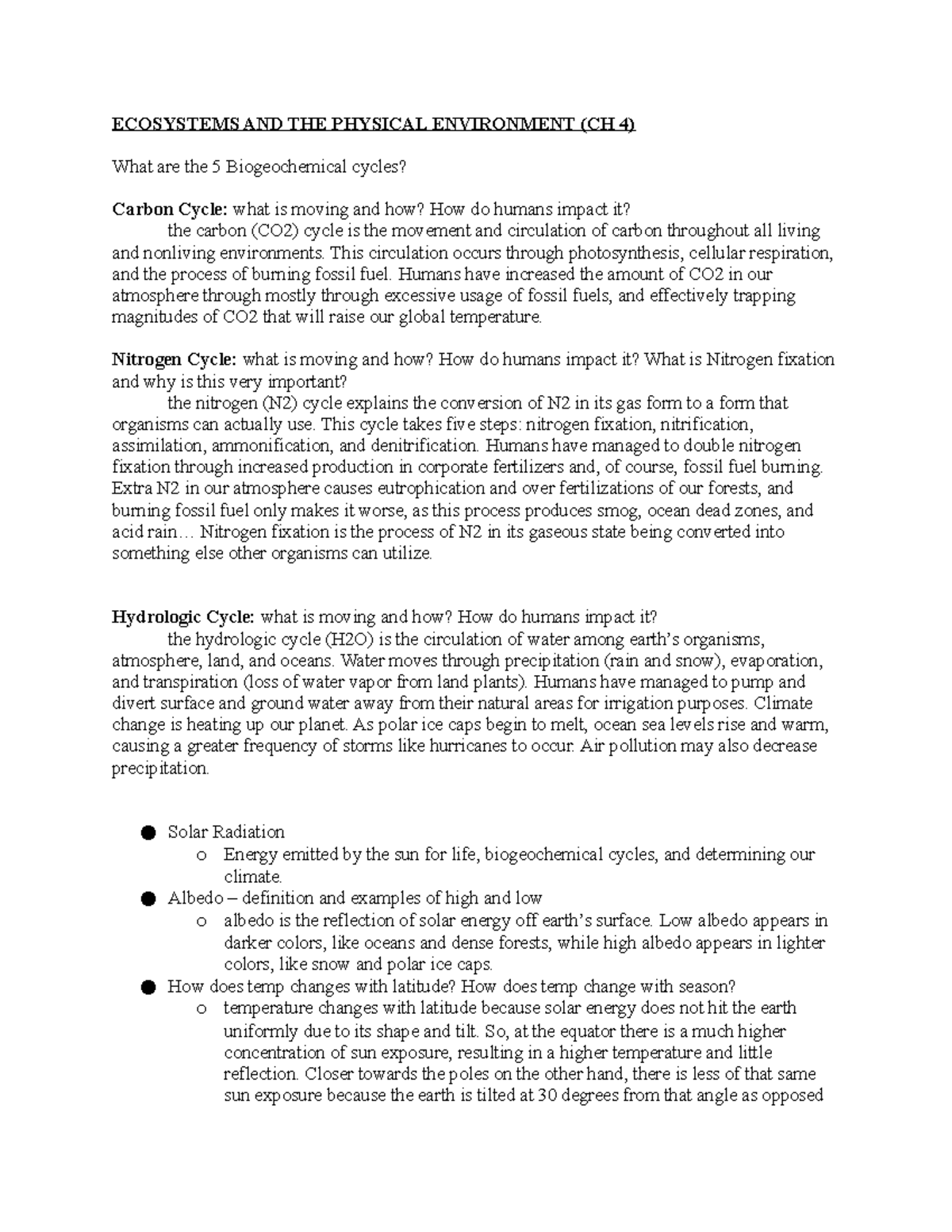 Ecosystems AND THE Physical Environment (CH 4) - ECOSYSTEMS AND THE ...