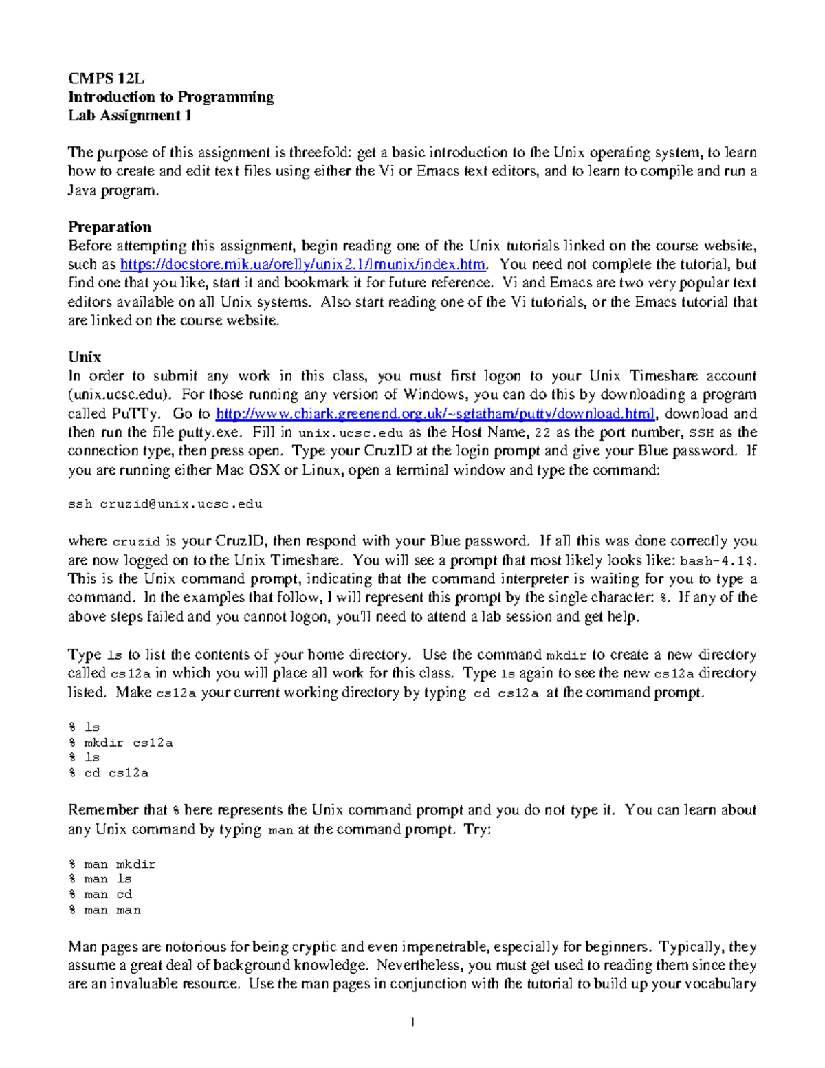 Lab1 - lab1 - CMPS 12L Introduction to Programming Lab Assignment 1 The purpose of this ...