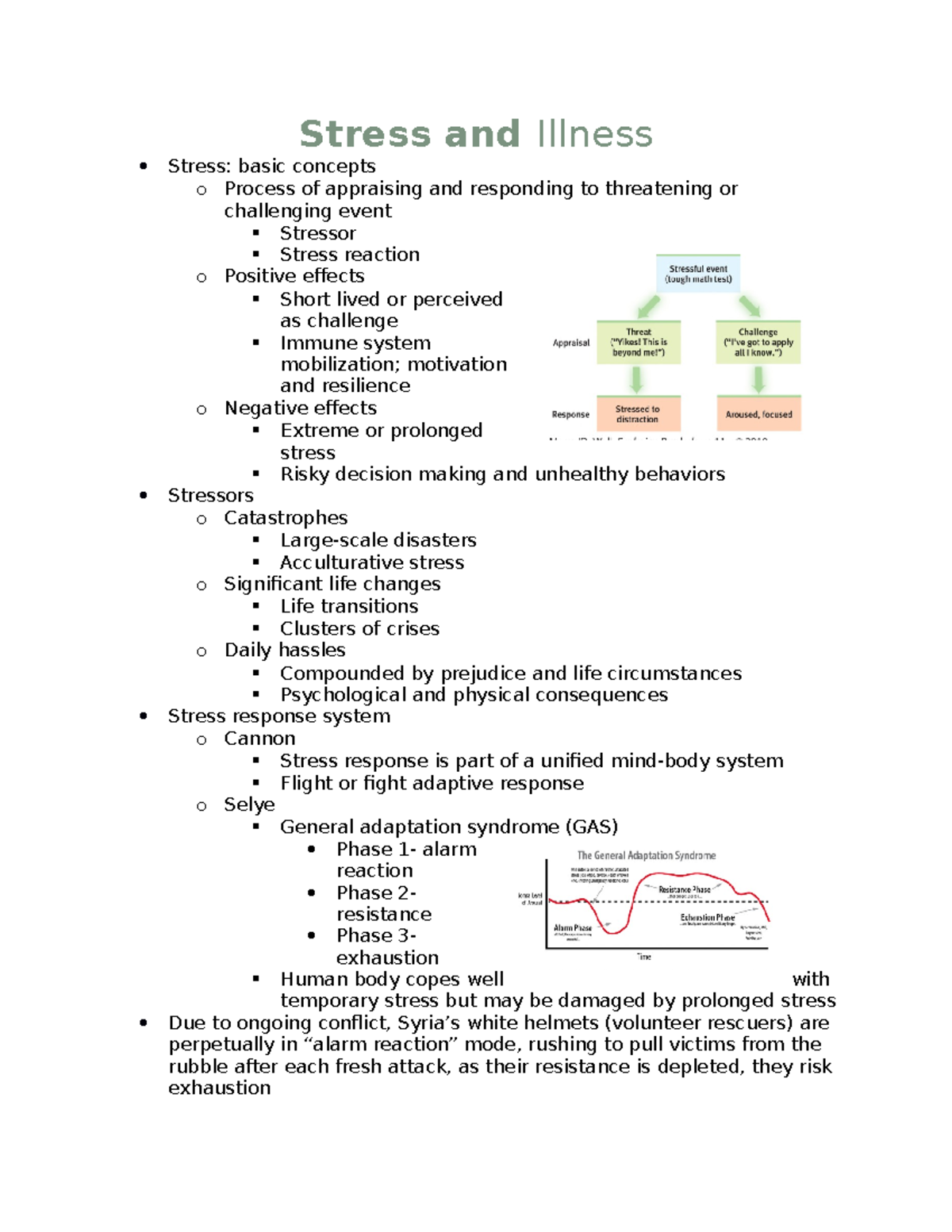 Stress and Illness - Stress and Illness Stress: basic concepts o ...