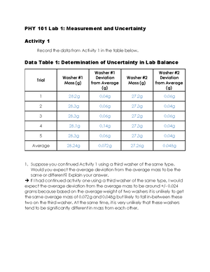 Lab3 Kinematics QA - This is a lab question and answer. - PHY 101 Lab 3: Kinematics Data ...