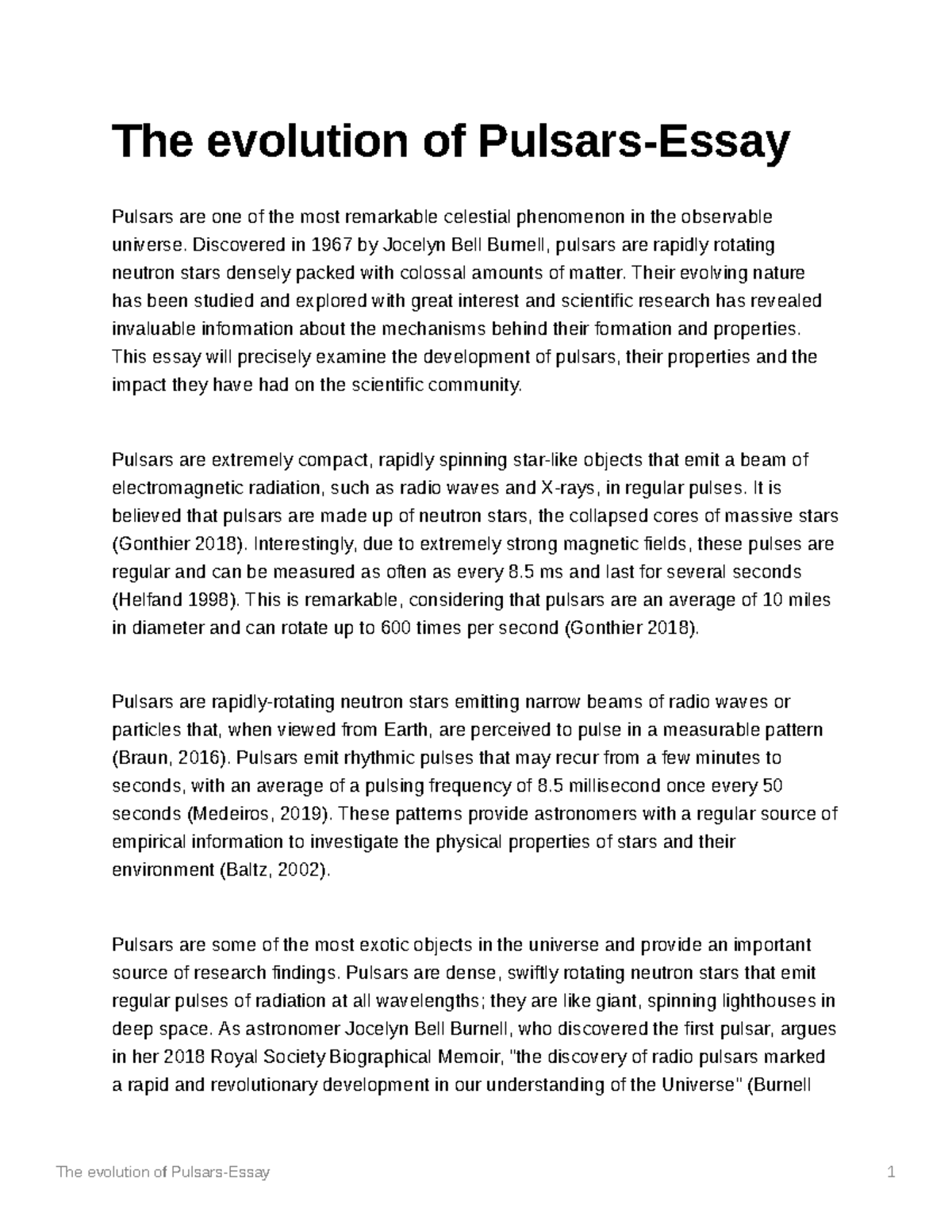 The evolution of Pulsars-Essay - Discovered in 1967 by Jocelyn Bell ...