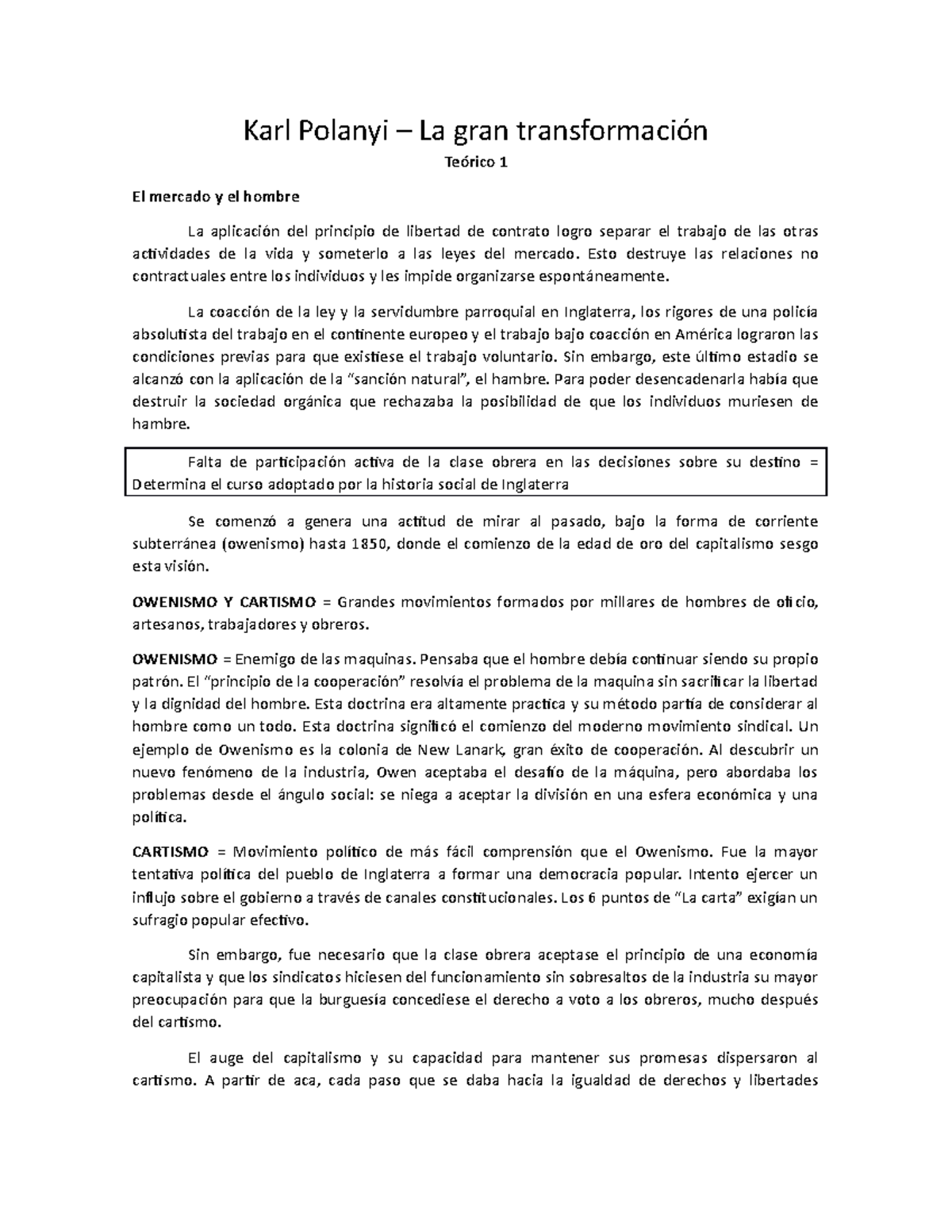 Karl Polanyi - La gran transformacion - Teorico 1 - Karl Polanyi – La gran transformación ...