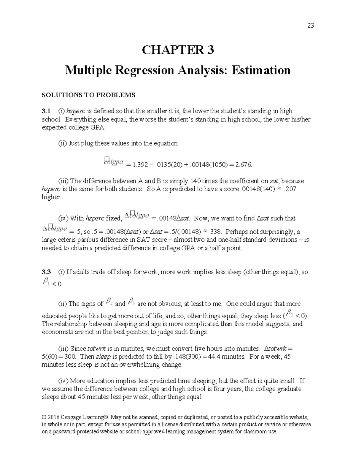Wooldridge 7e Ch03 SM - CHAPTER 3 Multiple Regression Analysis: Estimation SOLUTIONS TO PROBLEMS ...