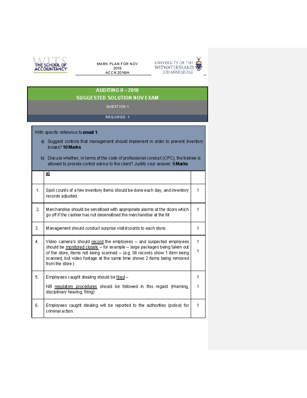 Nov 2018 AUD II solution - 2018 ACCN 2016/A AUDITING II – 2018 ...