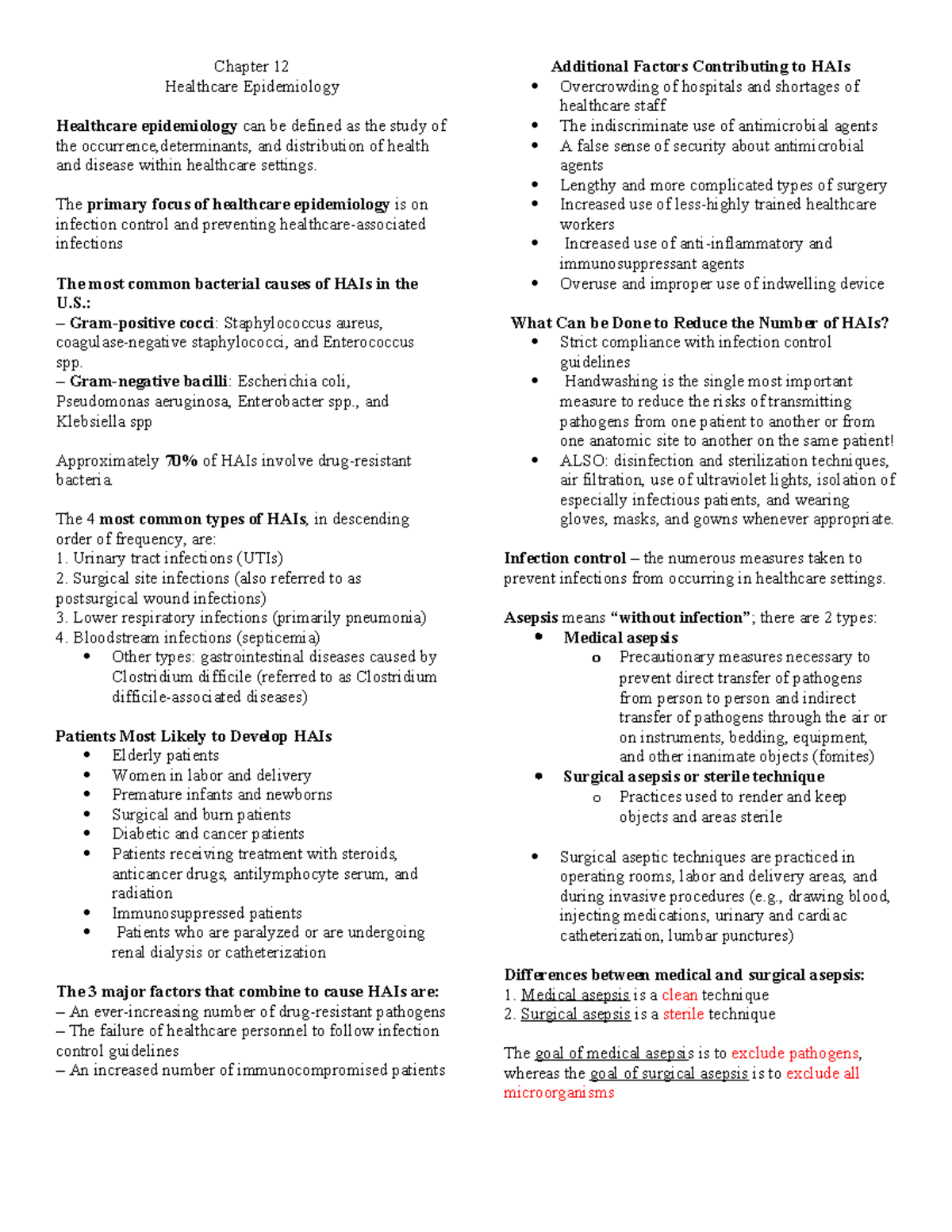 Chapter 12 - review well - Chapter 12 Healthcare Epidemiology ...