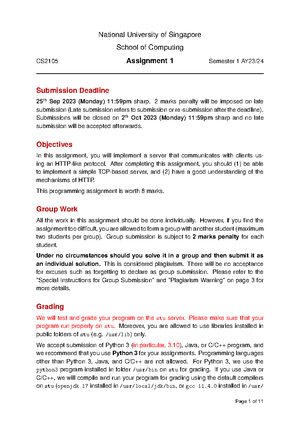 Tutorial 4 ans - National University of Singapore School of Computing CS2105 Tutorial 4 Answer ...