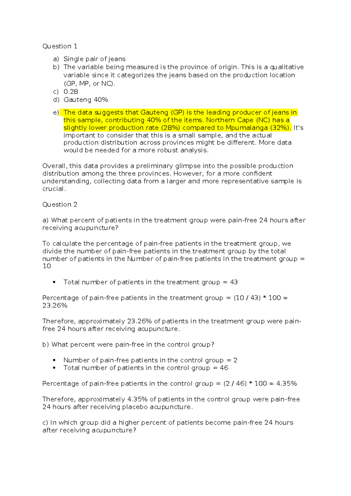 Bme tut 1 ans - answers to tutorial 1 worksheet - Question 1 a) Single pair of jeans b) The ...