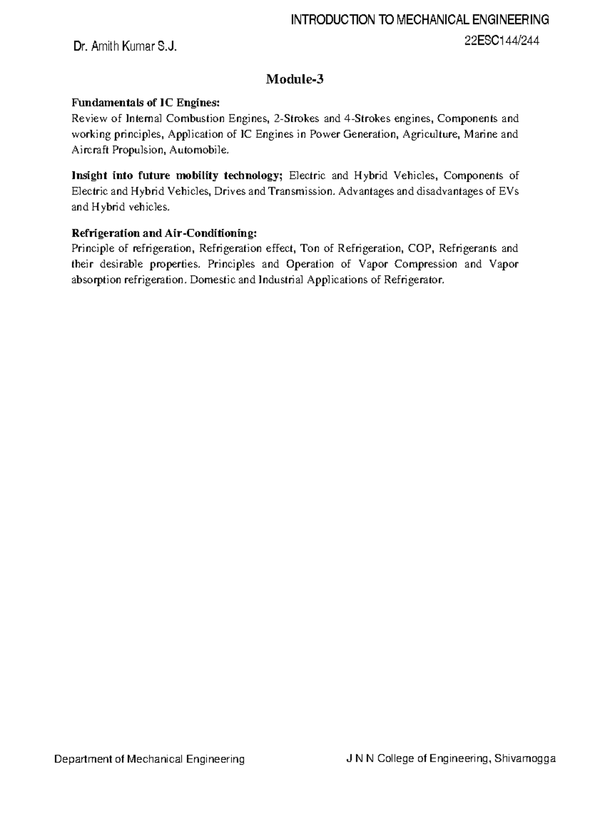 Dr.SJA - IME-Module 3 - Fundamentals of IC Engines: Module- Review of Internal Combustion ...