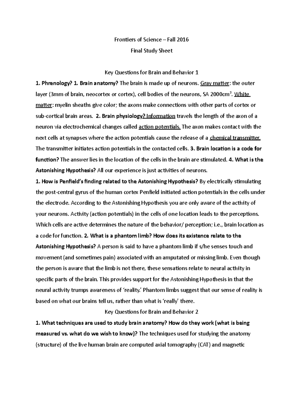 Final Study Sheet - Frontiers of Science – Fall 2016 Final Study Sheet ...
