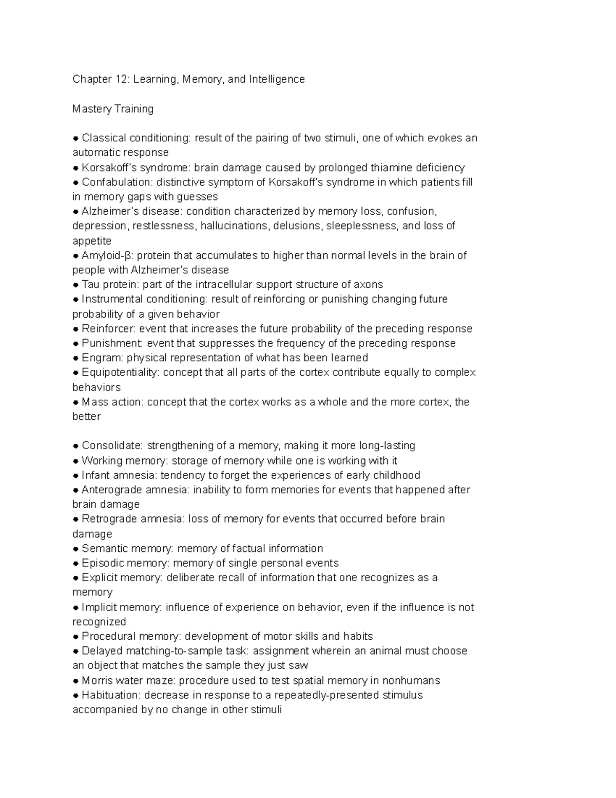 Chapter 12 Learning, Memory, and Intelligence - Chapter 12: Learning, Memory, and Intelligence ...