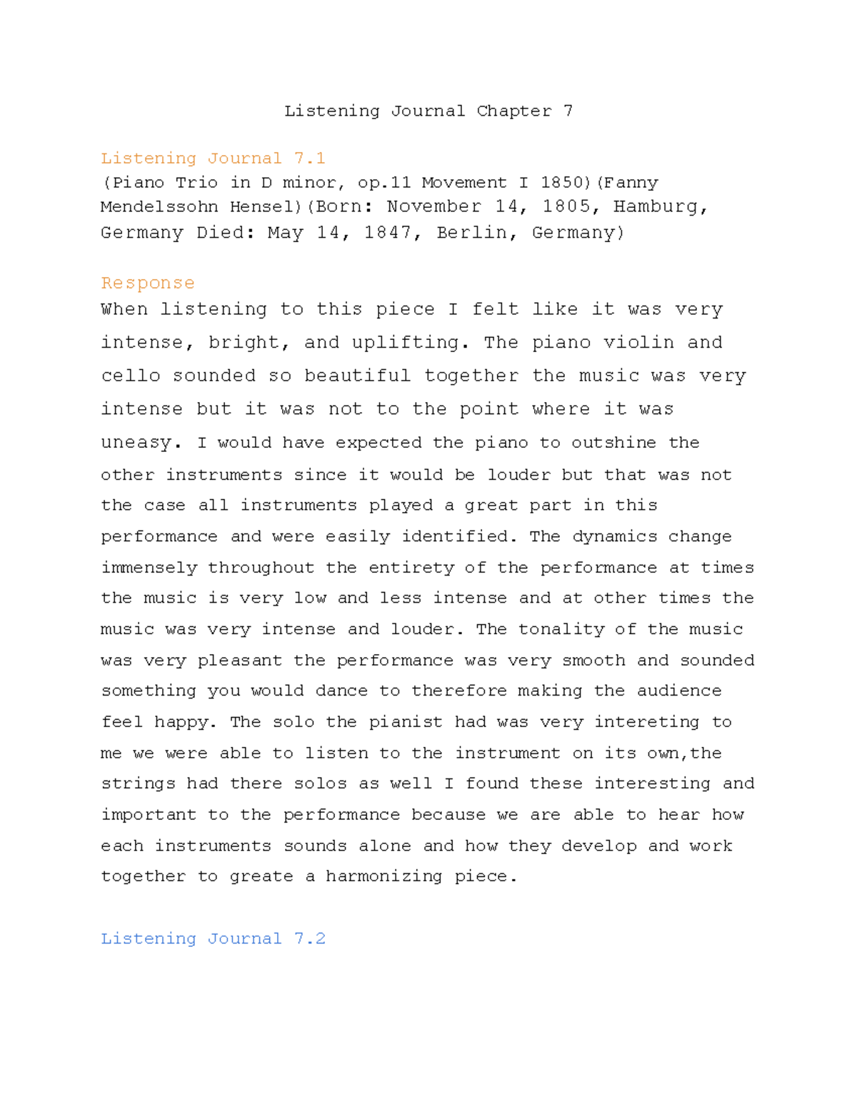 Listening Journal Chapter 7 - (Piano Trio in D minor, op Movement I ...