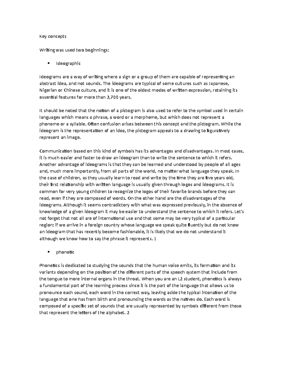 The history of writing - Apuntes 2 - Key concepts Writing was used two ...