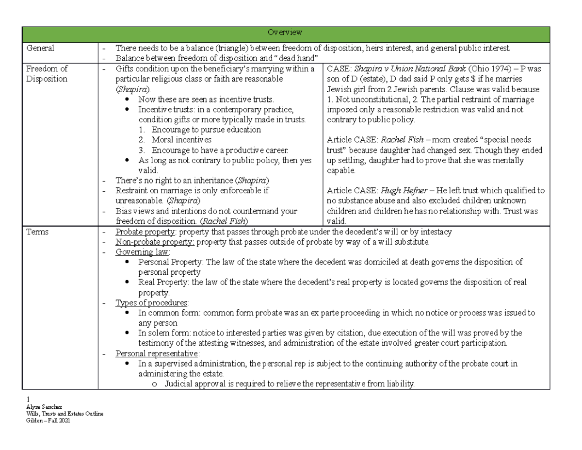 Trust and Estates - Outline - Overview General - There needs to be a ...