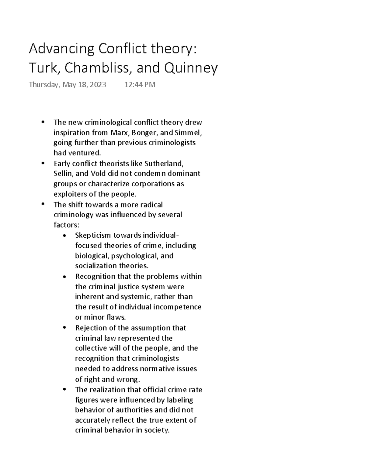 Advancing Conflict theory Turk, Chambliss, and Quinney - The new ...