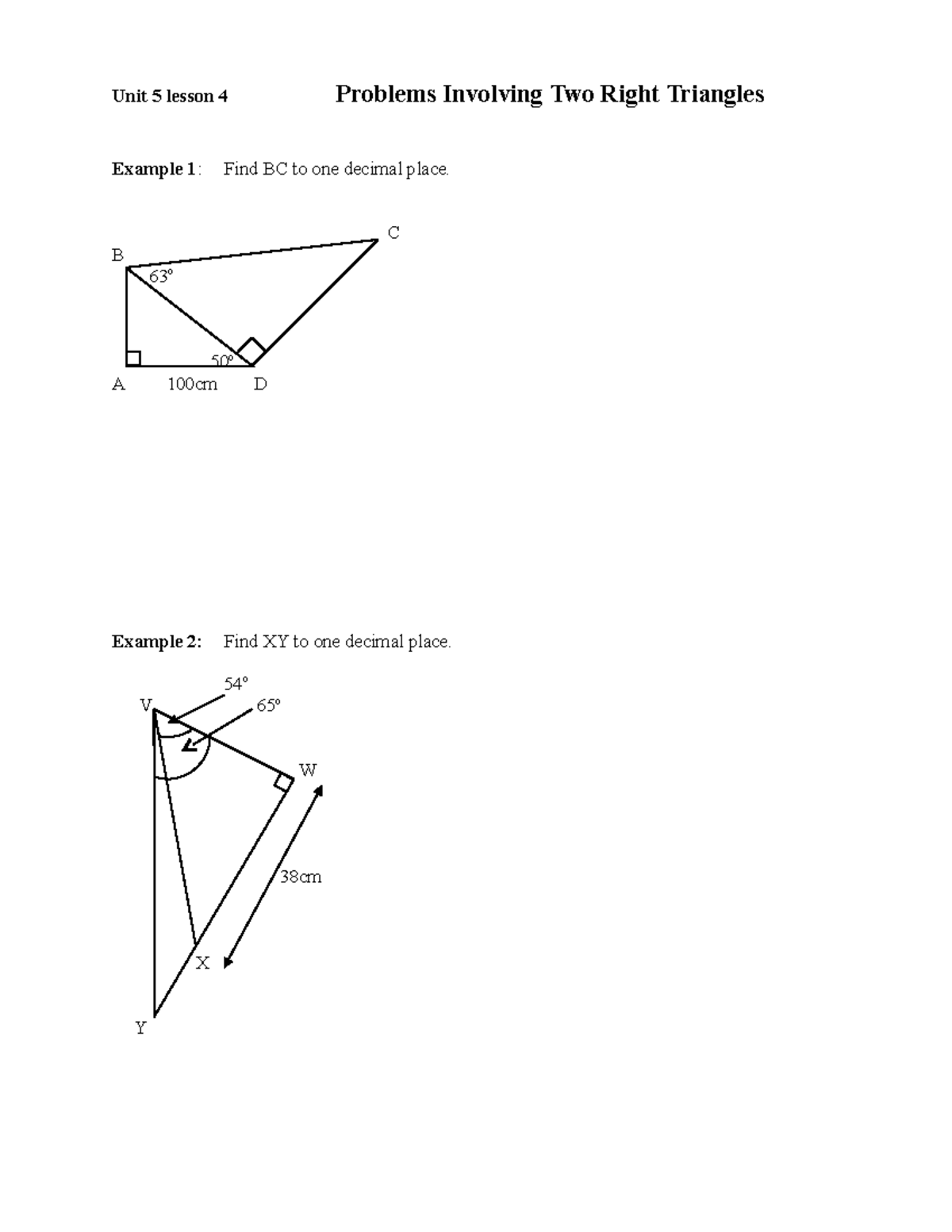 5.4 - Problems Involving Two Right Triangles - Unit 5 lesson 4 Problems ...
