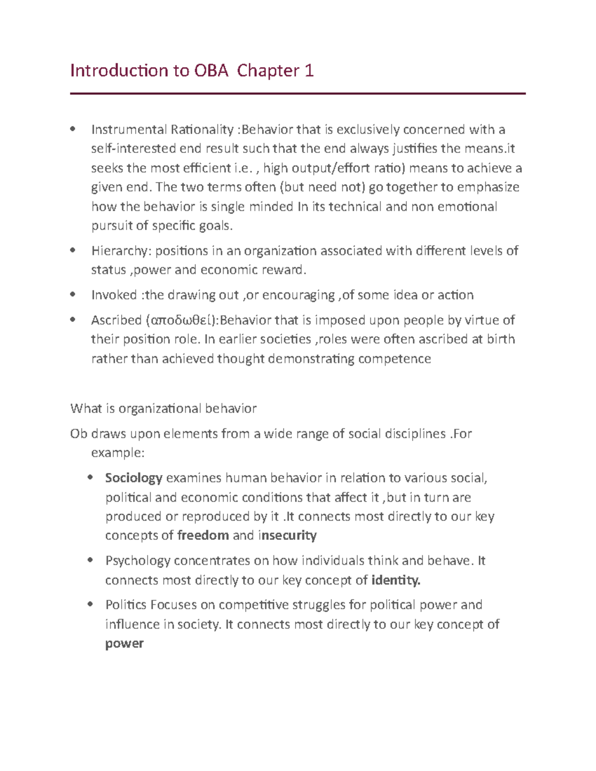 Introduction to OBA Chapter 1 - , high output/effort ratio) means to ...