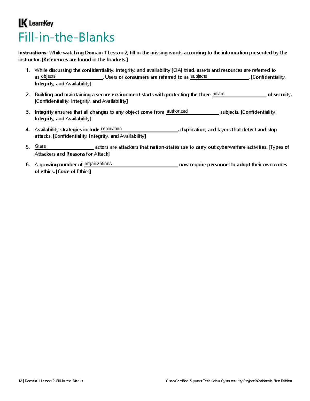 Cisco Certified Support Technician Cybersecurity Student Workbook 2 - 12 | Domain 1 Lesson 2 ...