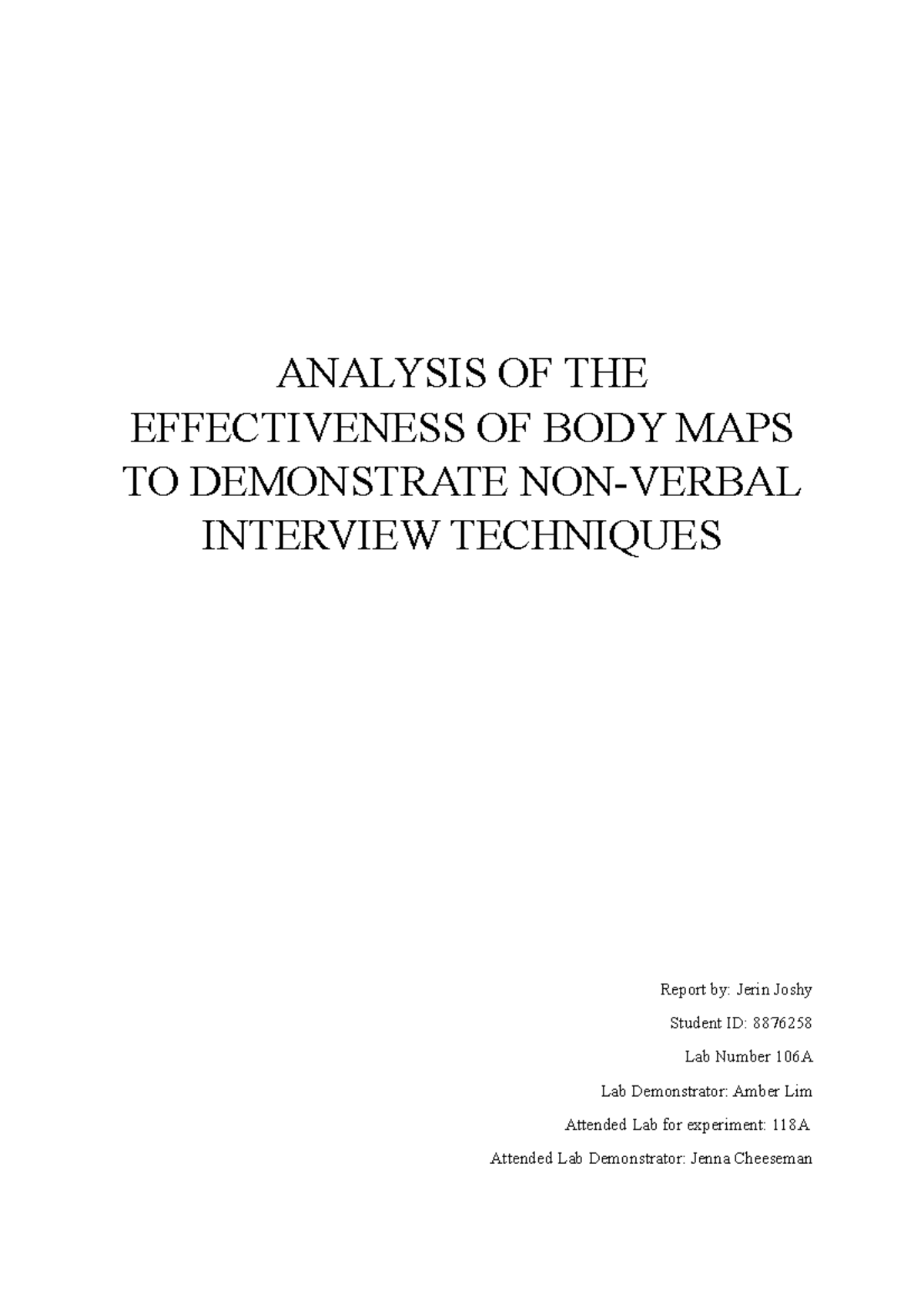 Analysis OF THE Effectiveness of Body Maps - ANALYSIS OF THE ...