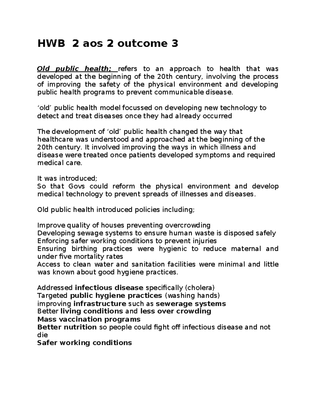 HWB 2 aos 2 outcome 3 - HWB 2 aos 2 outcome 3 Old public health; refers ...