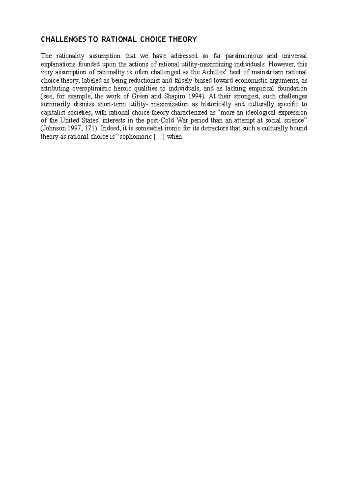 Challenges TO Rational Choice Theory - CHALLENGES TO RATIONAL CHOICE ...