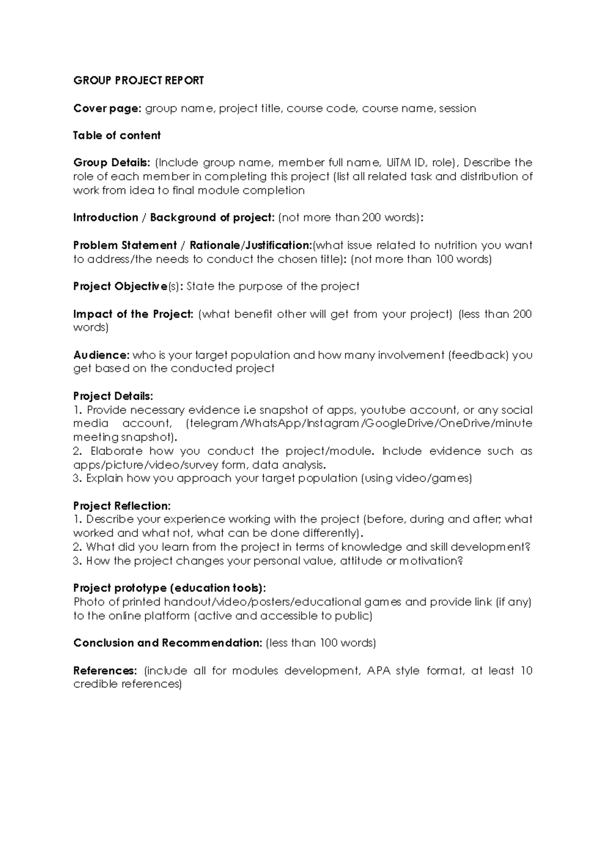 FST511 - Group Project Report - GROUP PROJECT REPORT Cover page: group ...