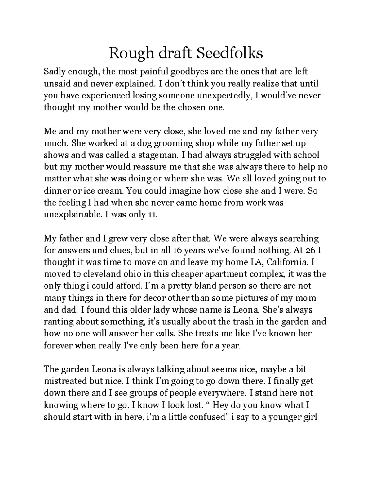 Rough draft seedfolks - A book report about seed folks - Rough draft ...