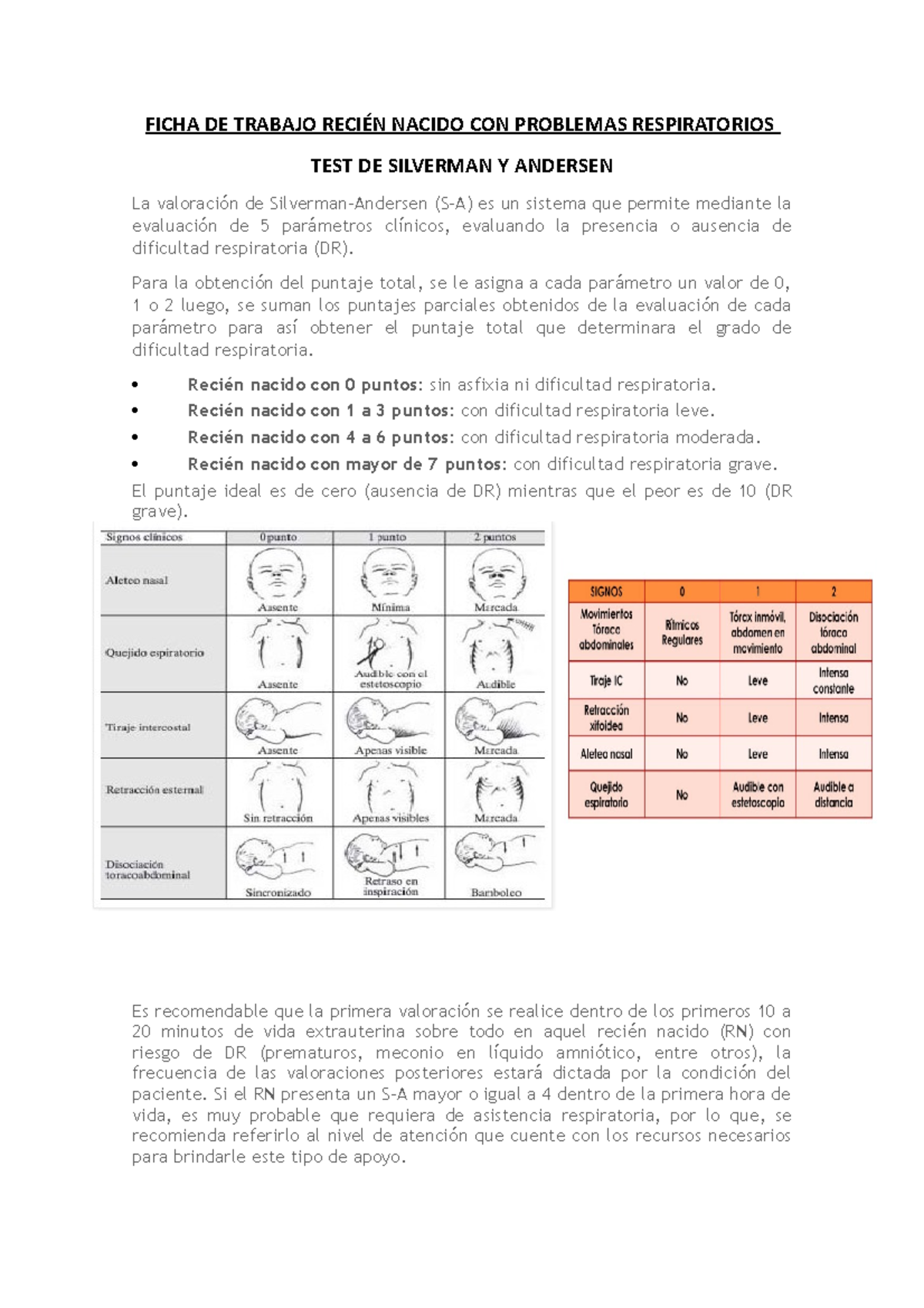 Test de Silverman - FICHA DE TRABAJO RECIÉN NACIDO CON PROBLEMAS ...