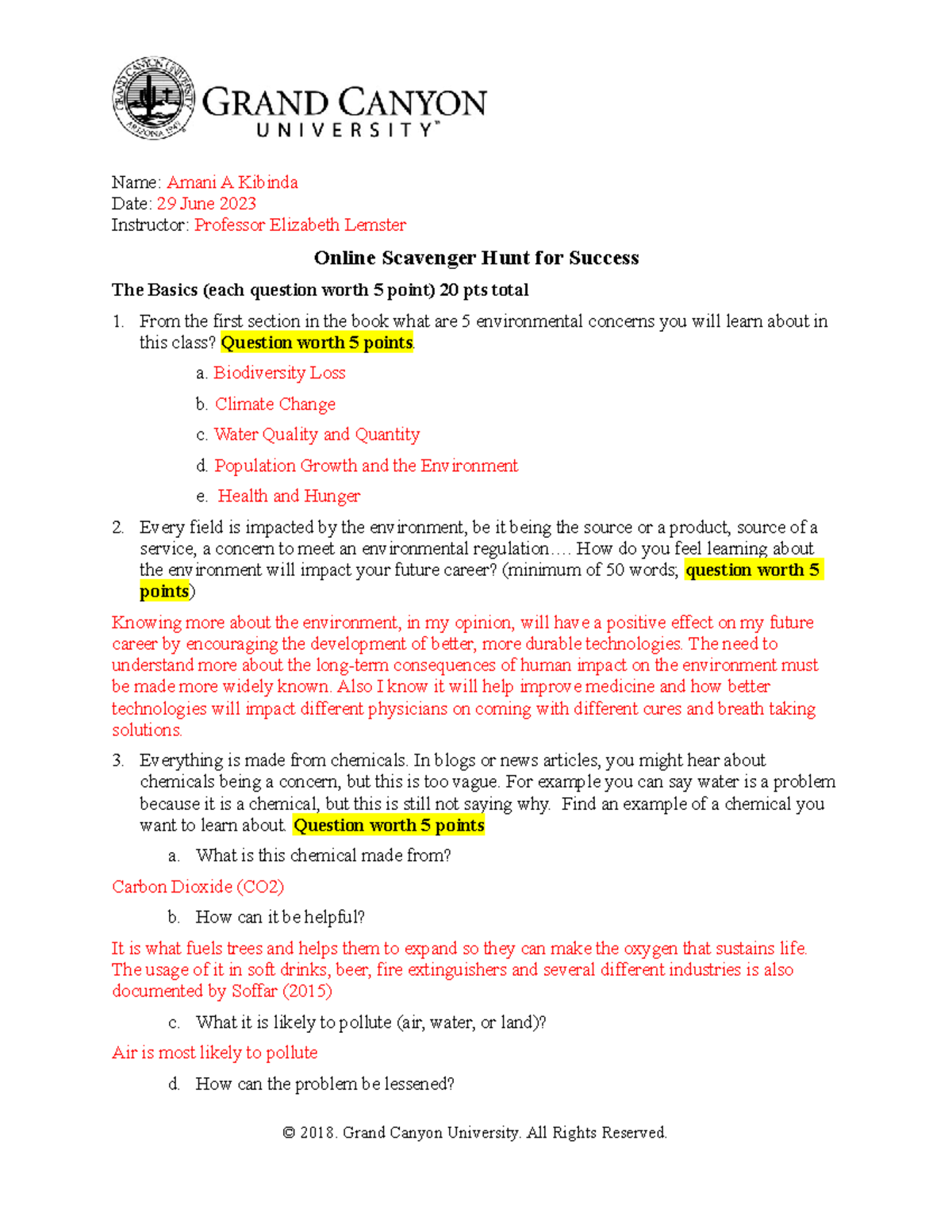 Online Scavenger Hunt For Success Resource - Name: Amani A Kibinda Date ...