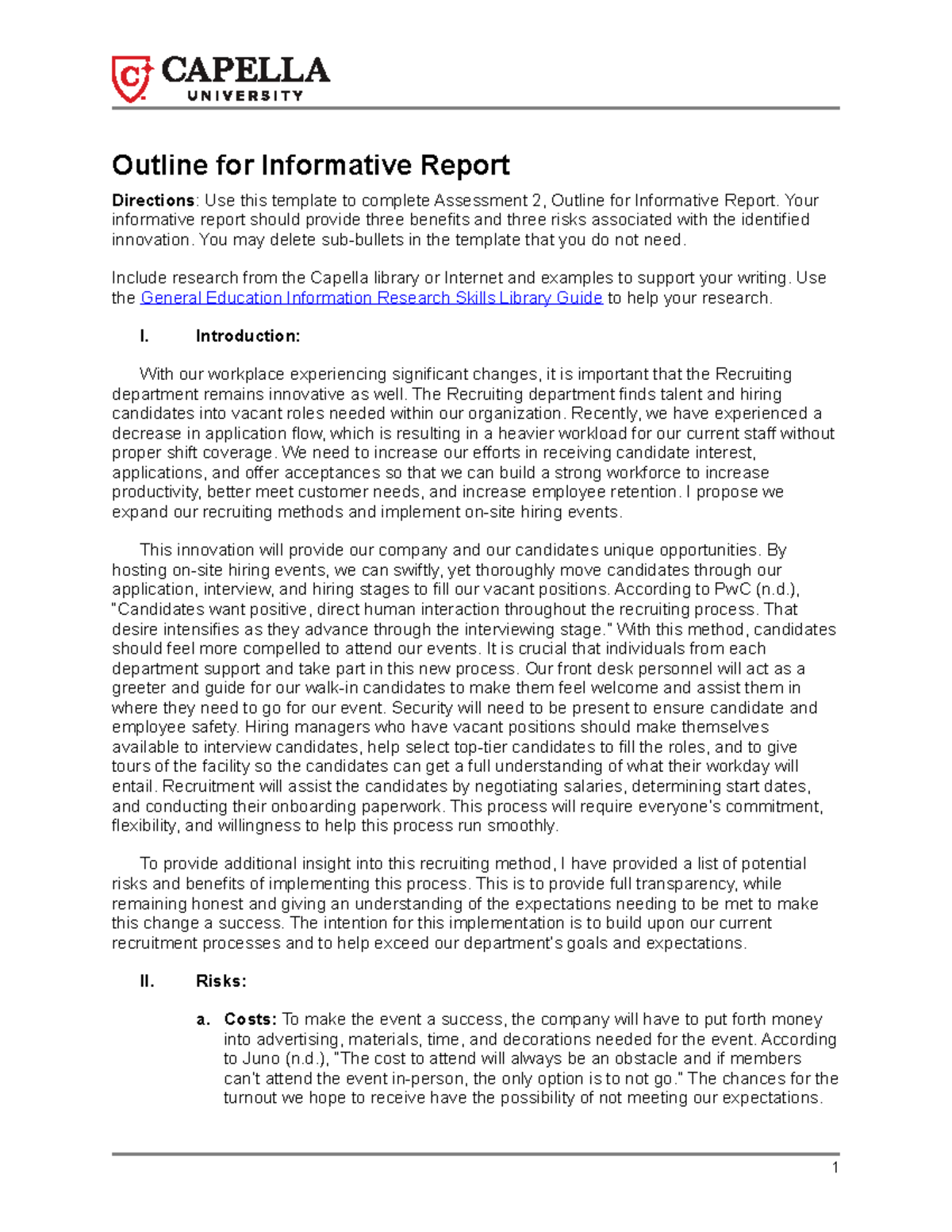ENG-FPX1250 Assessment 2-1 - Outline for Informative Report Directions ...