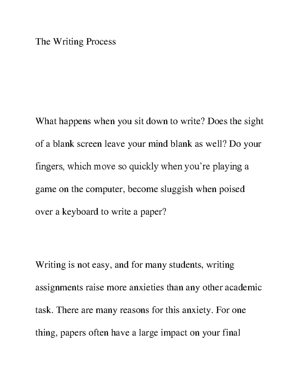 The Writing Process - The Writing Process What happens when you sit ...