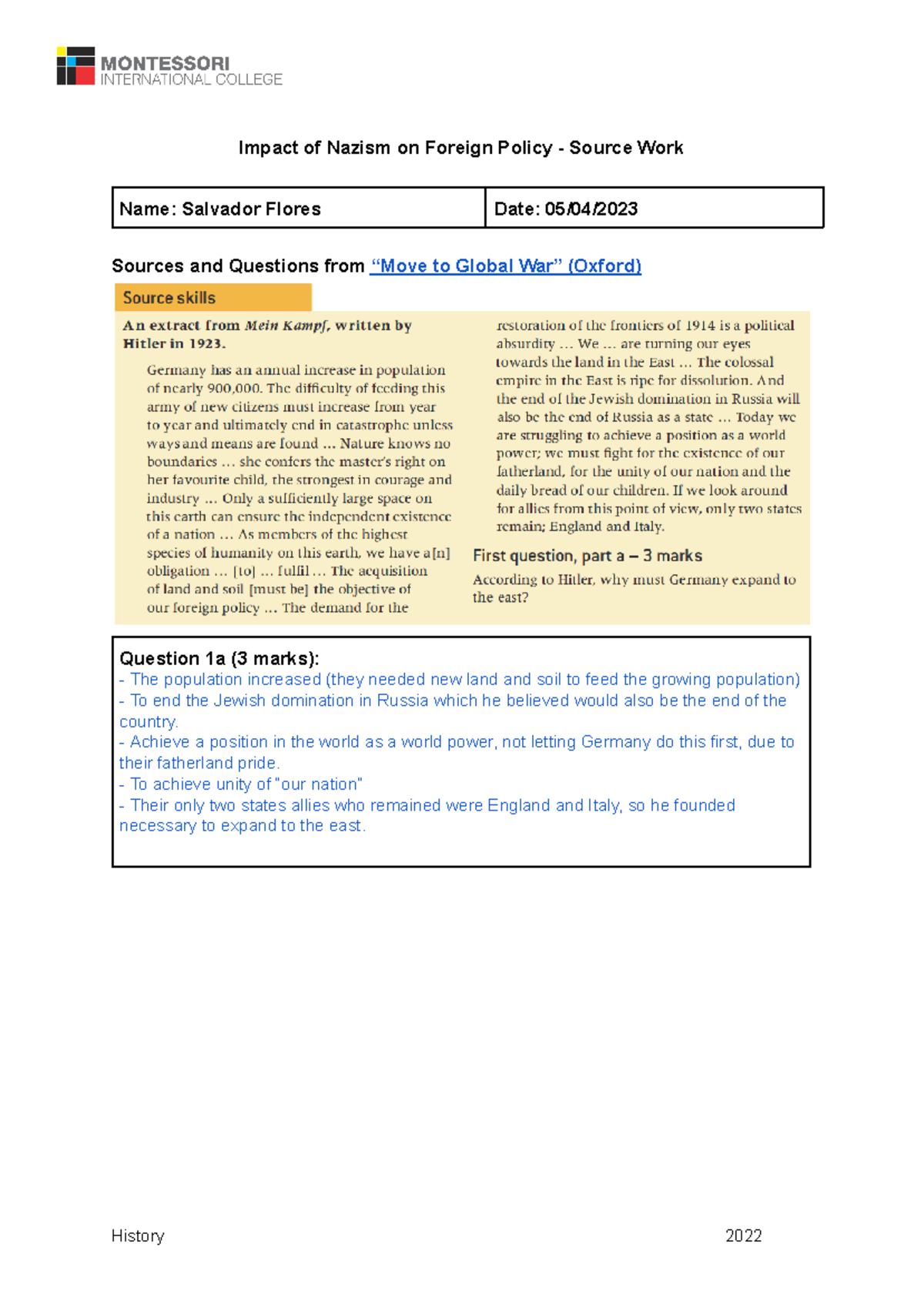 Nazism on Foreign Policy - Source Work - 2nd part - Impact of Nazism on ...