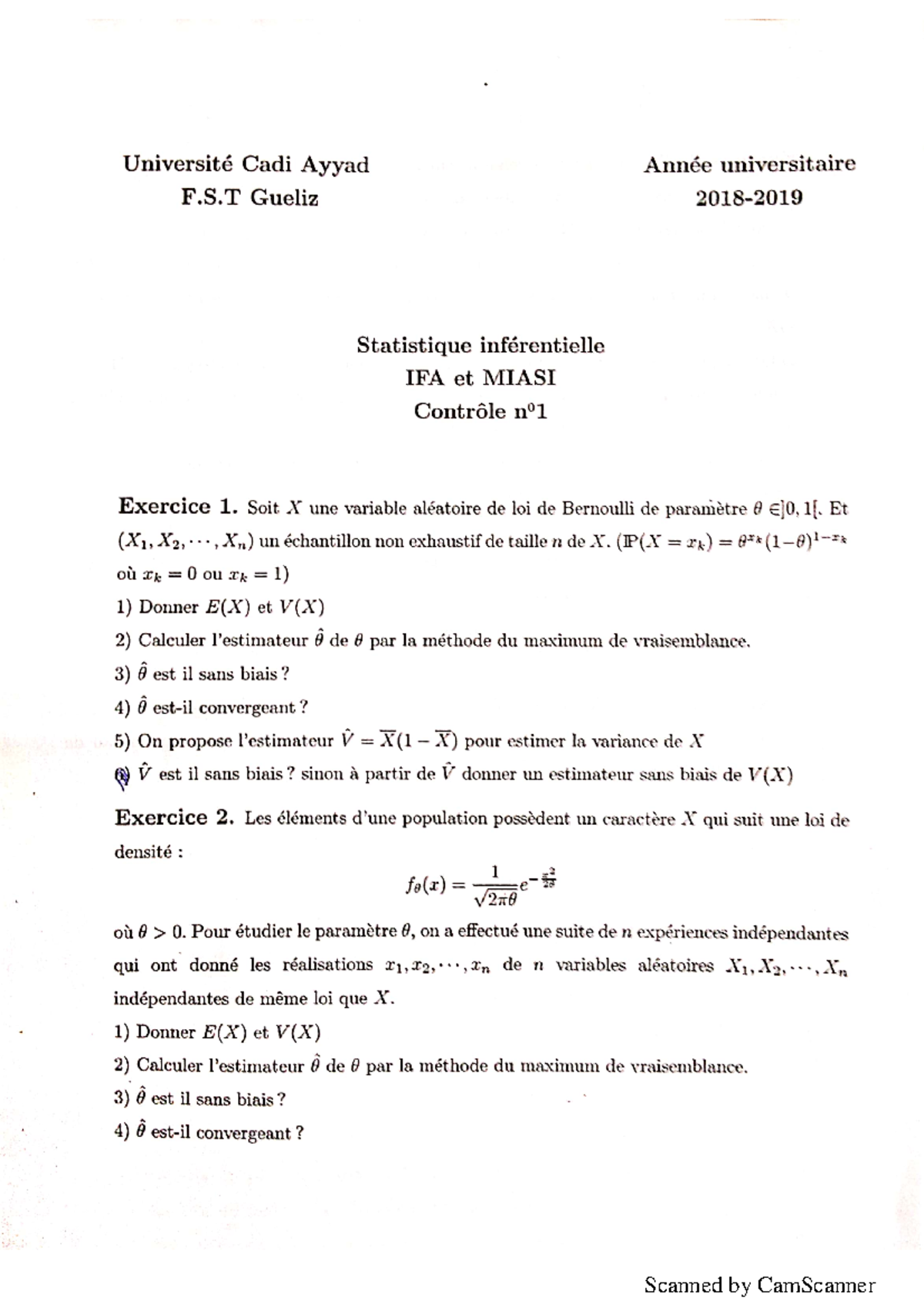 Exams statistique - Probabilites -Statistiques - Studocu