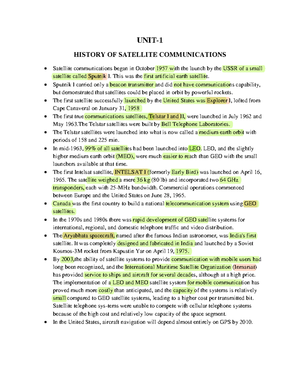UNIT-1 SATComm - satelite communication notes - UNIT- HISTORY OF ...