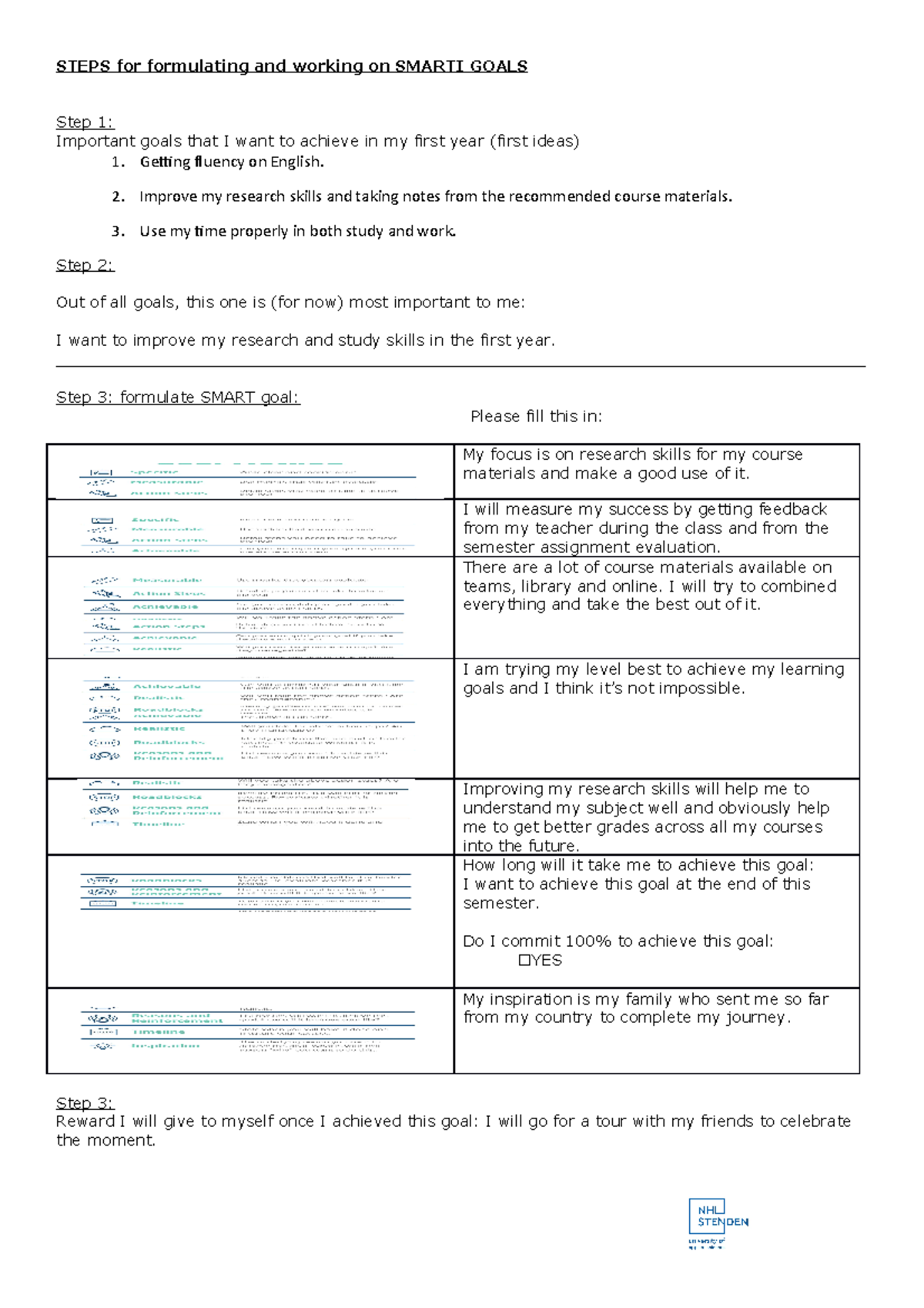 Smarti goals Year 1 - excellent - STEPS for formulating and working on ...