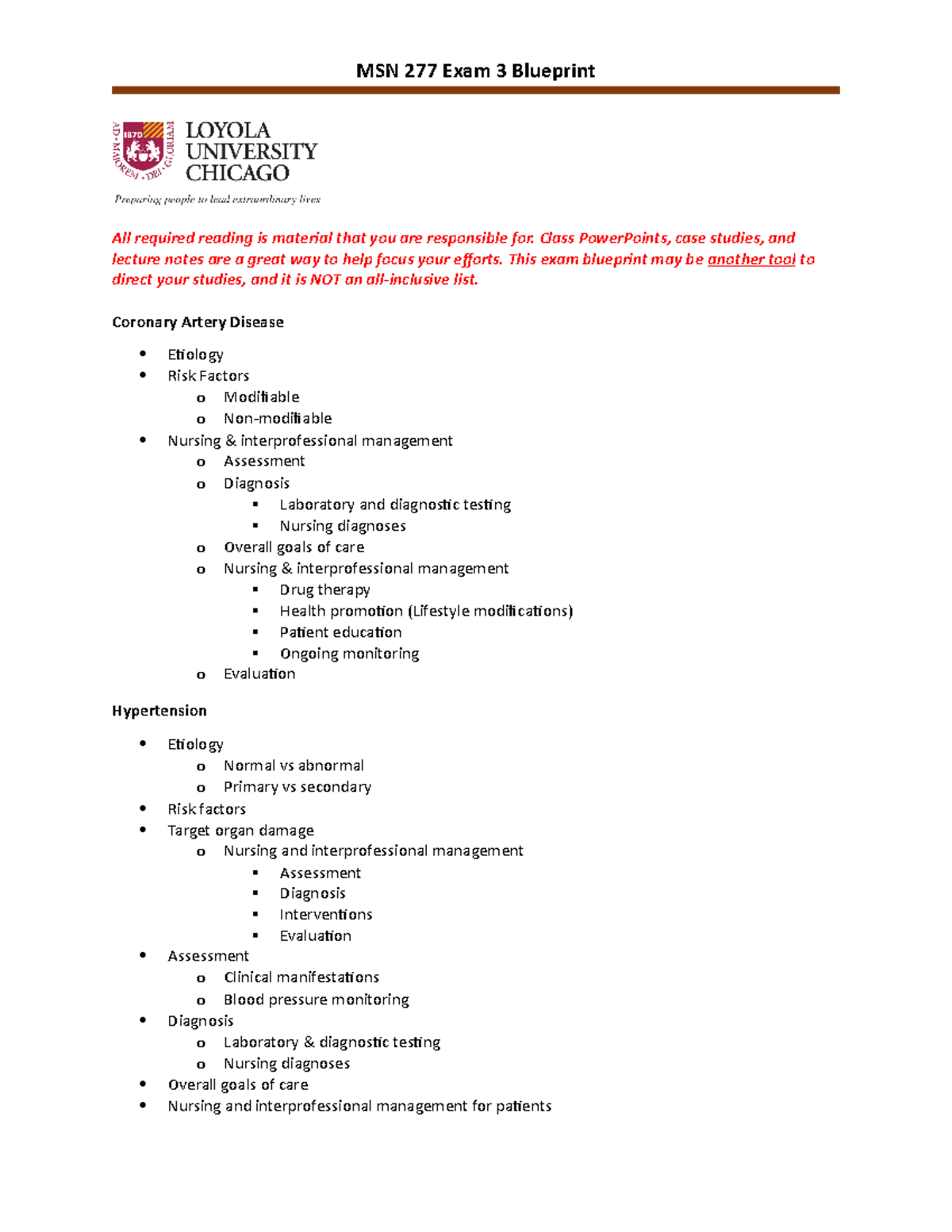 Exam 3 Blueprint - study guide - All required reading is material that ...