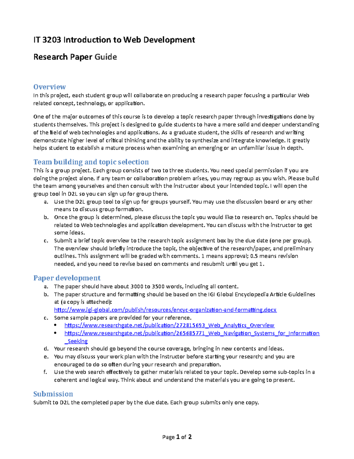 IT3203 Research Paper Guide - IT 3203 Introduction to Web Development ...
