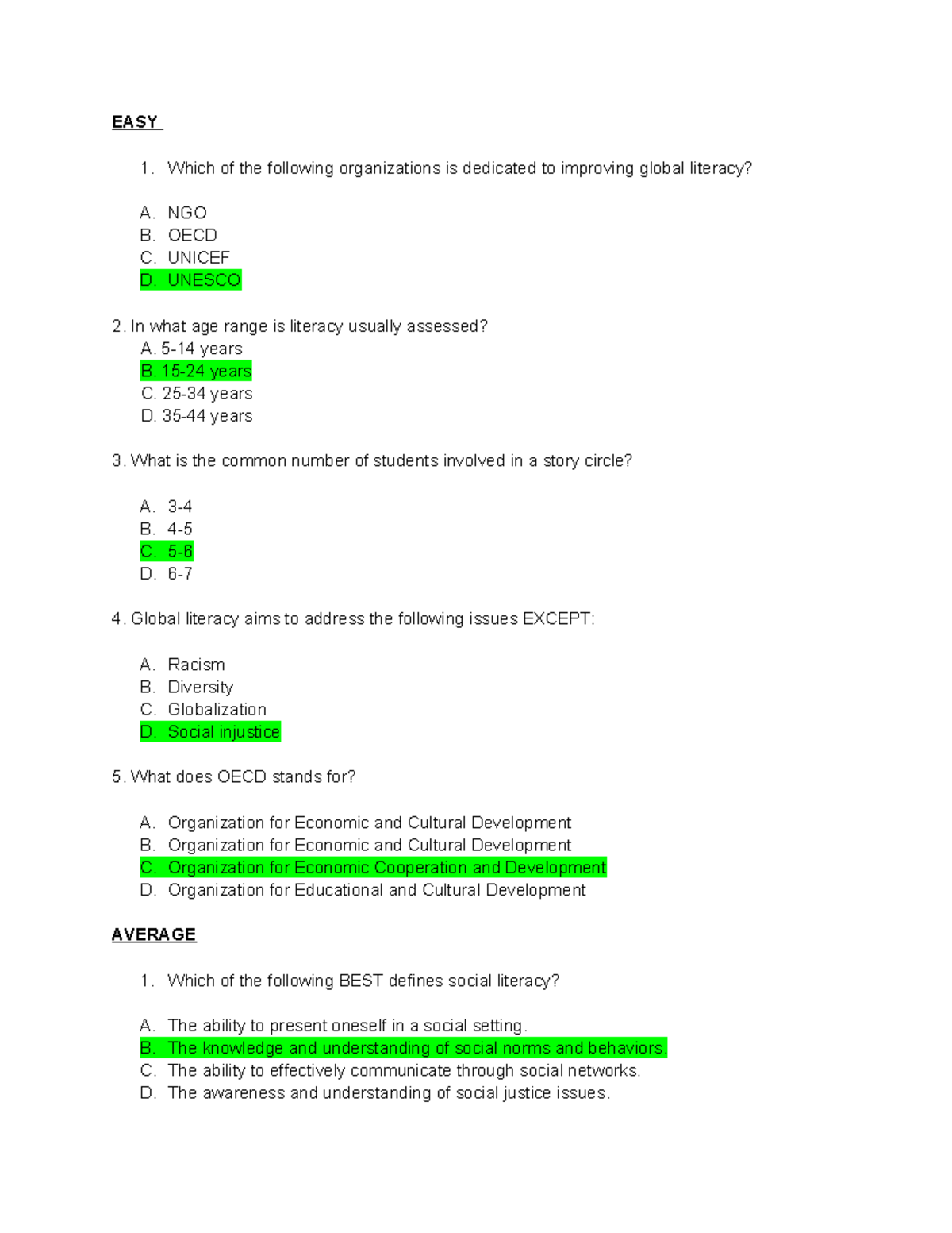Q - Sample test questionnaires about literacy - EASY Which of the ...