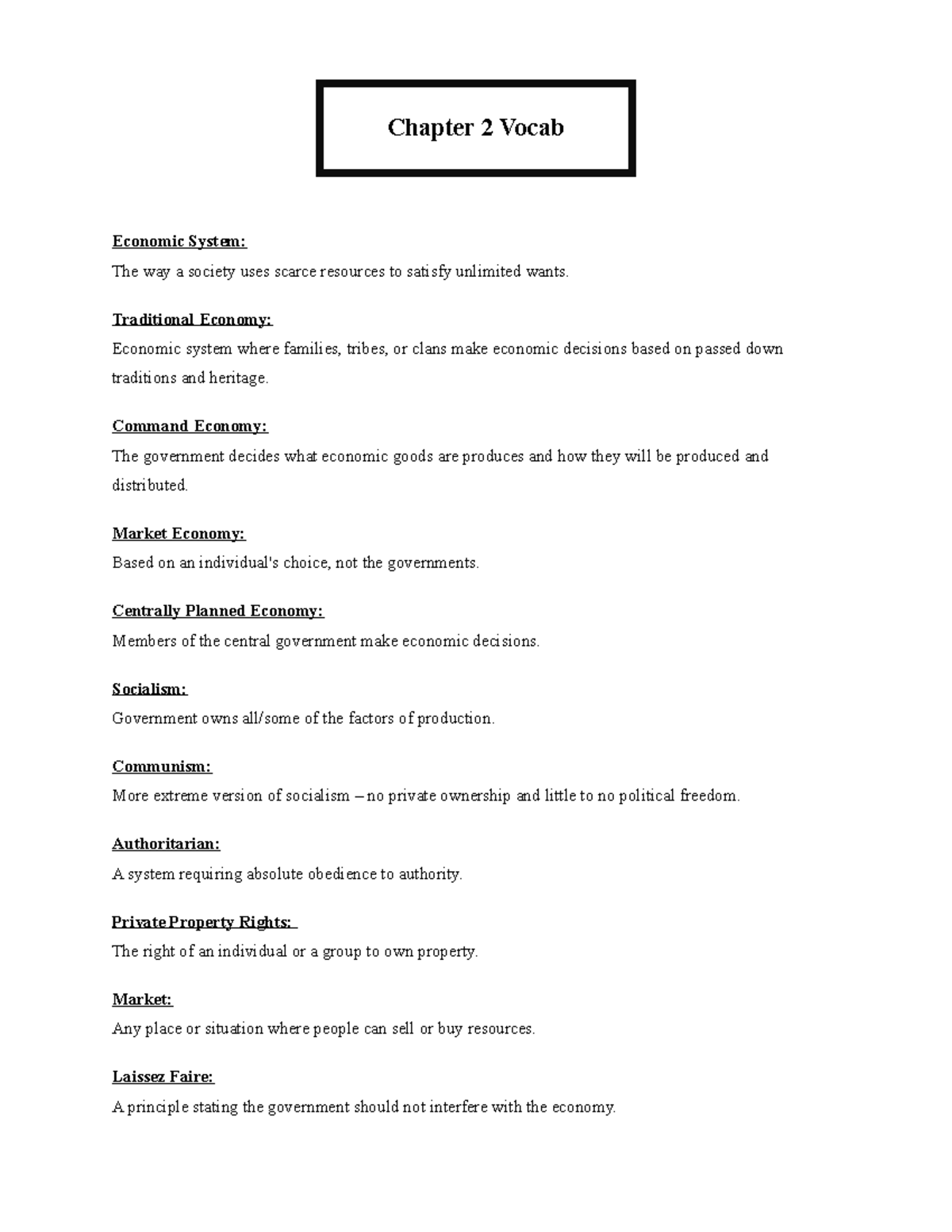 Economics Vocab 2 - Chapter 2 Vocab Economic System: The way a society ...