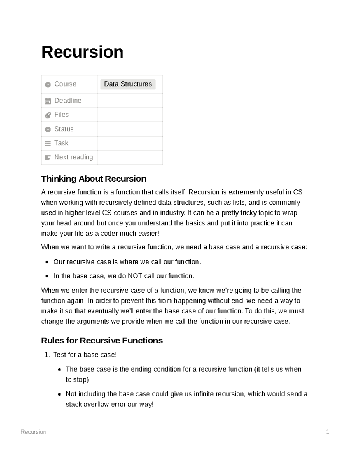 Recursion - As the title says - Recursion 1 Recursion Course Data ...